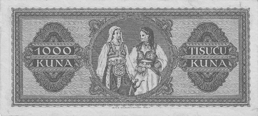 1943 Croatia 1000 Kuna values and price guide