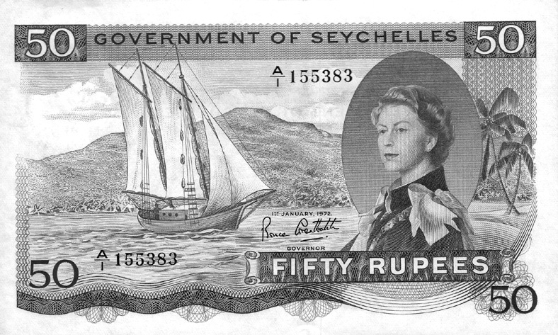 1968-1973 Seychelles 50 Rupees values and price guide