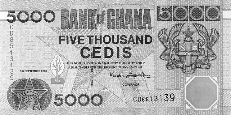 1996-2000 Ghana 5000 Cedis values and price guide