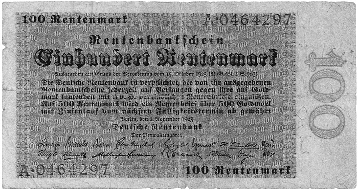 1923 Germany 100 Rentenmark values and price guide