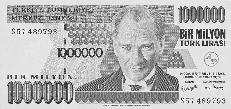 2002 Turkey 1,000,000 Lira values and price guide