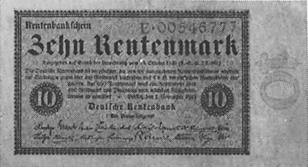 1923 Germany 10 Rentenmark values and price guide