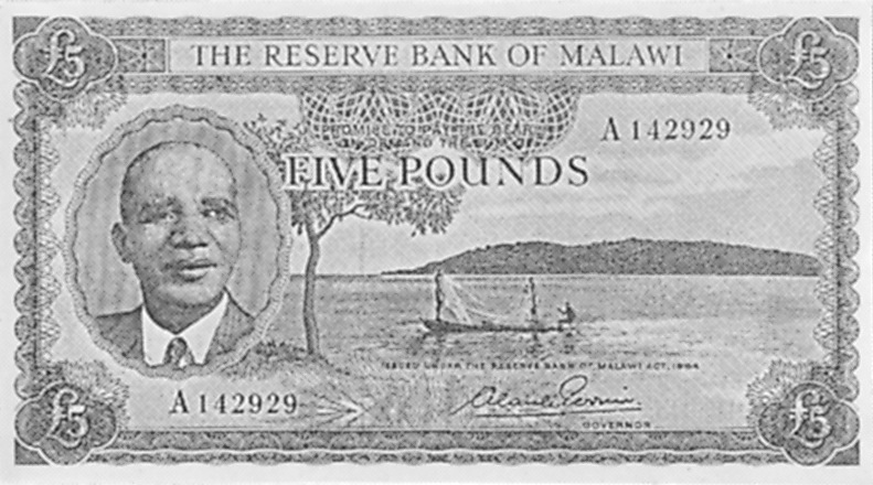 1964 Malawi 5 Pounds values and price guide