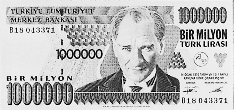 1995 Turkey 1,000,000 Lira values and price guide