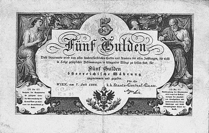 1866 Austria 5 Gulden values and price guide
