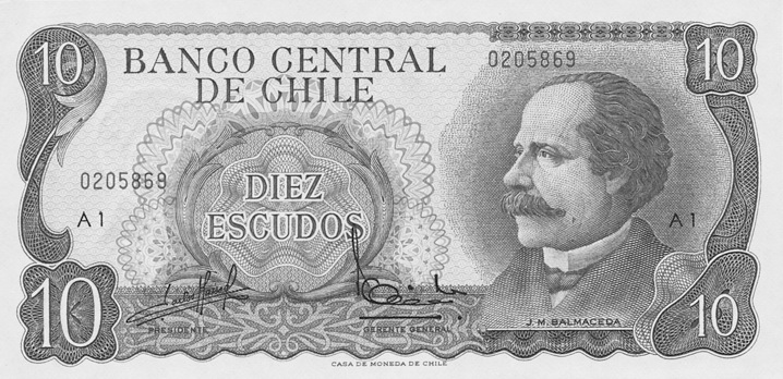 1970 Chile 10 Escudos values and price guide