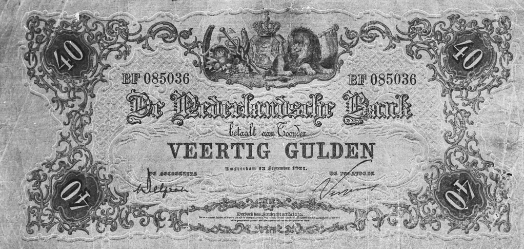 1910-1922 Netherlands 40 Gulden values and price guide
