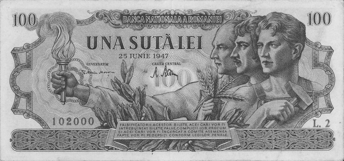 1947 Romania 100 Lei values and price guide