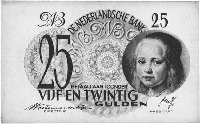 1945 Netherlands 25 Gulden values and price guide