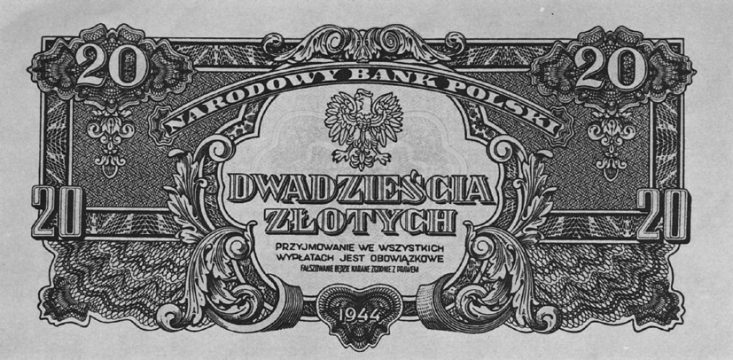 1944 Poland 20 Zlotych values and price guide