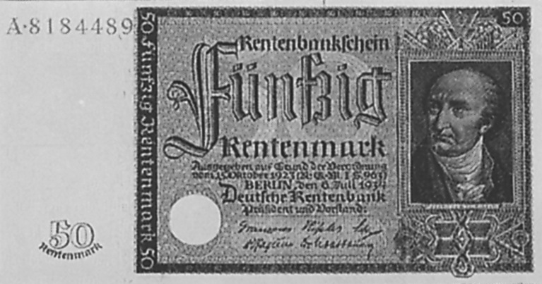 1934 Germany 50 Rentenmark values and price guide