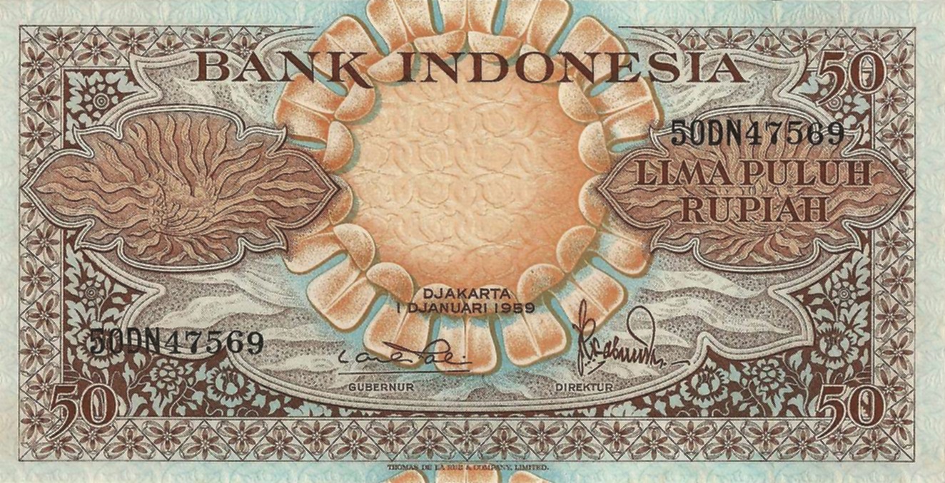 1959 Indonesia 50 Rupiah values and price guide
