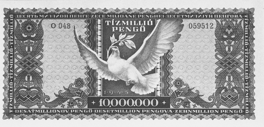 1945 Hungary 10,000,000 Pengö values and price guide