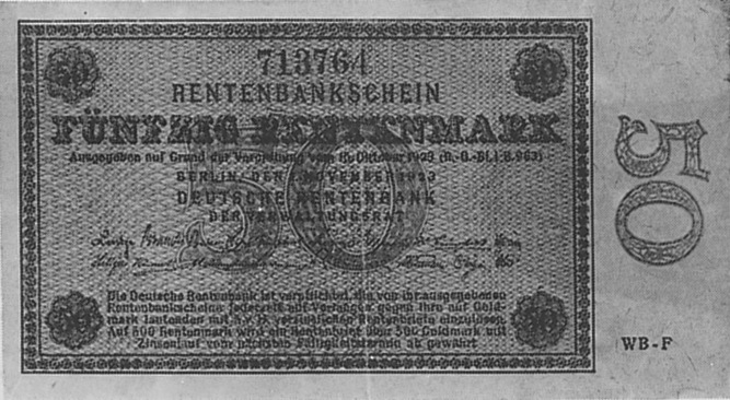 1923 Germany 50 Rentenmark values and price guide