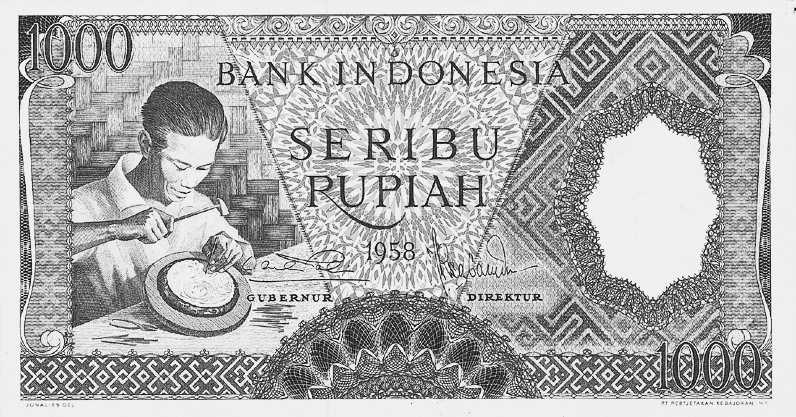 1958 Indonesia 1000 Rupiah values and price guide