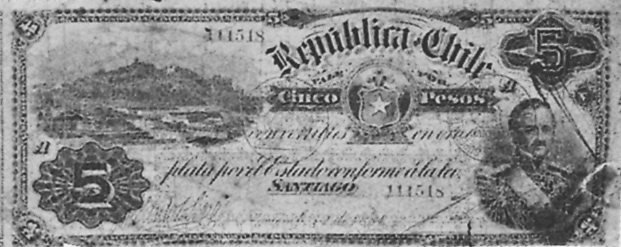 1881 Chile 5 Pesos values and price guide