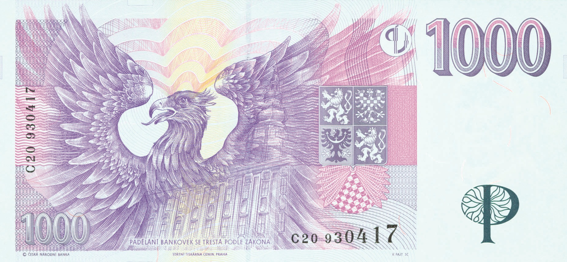 1996 Czech Republic 1000 Korun values and price guide