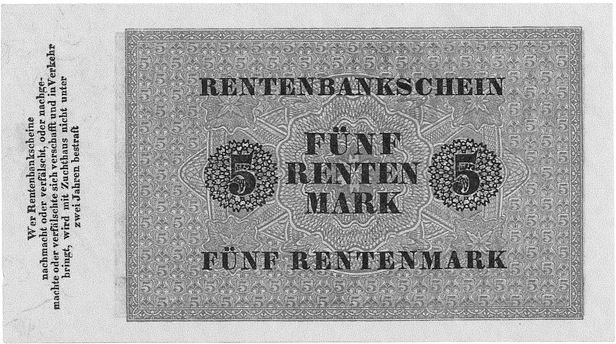 1923 Germany 5 Rentenmark values and price guide
