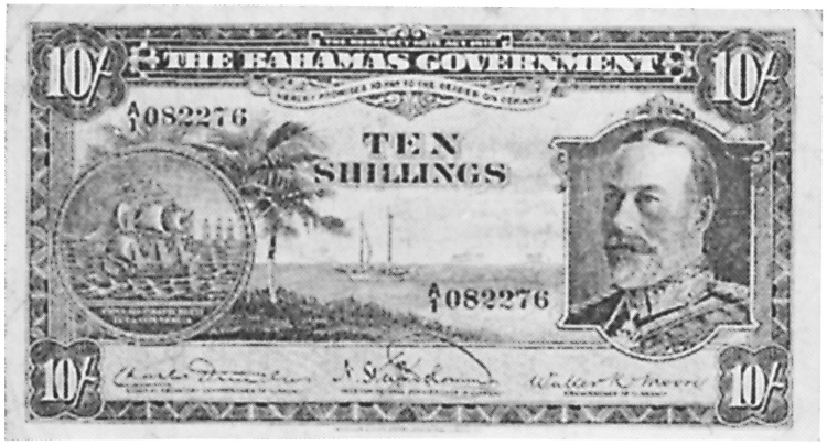 1930 Bahamas 10 Shillings values and price guide