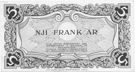 1925 Albania 5 Lek / 1 Frank AR values and price guide