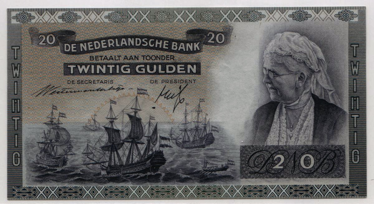 1939-1941 Netherlands 20 Gulden values and price guide