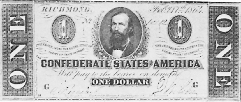 1864 Confederate States of America 1 Dollar values and price guide
