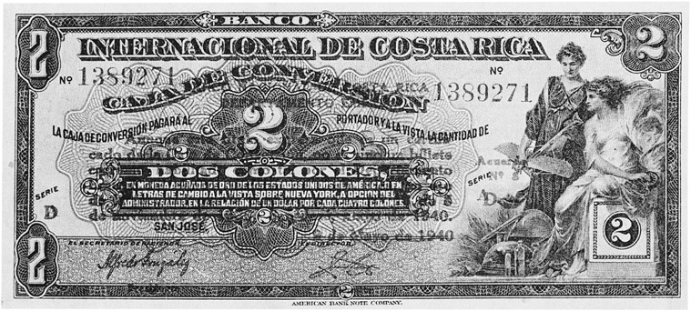 1940-1942 Costa Rica 2 Colones values and price guide