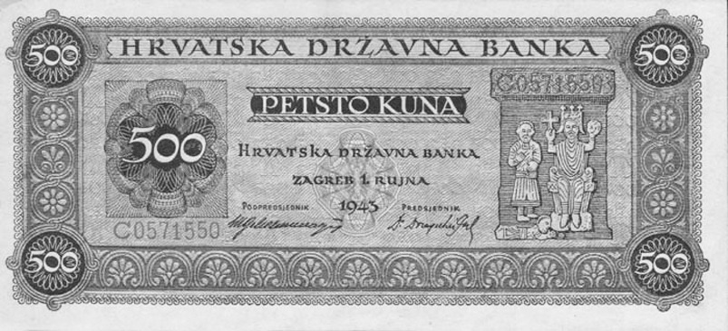 1943 Croatia 500 Kuna values and price guide