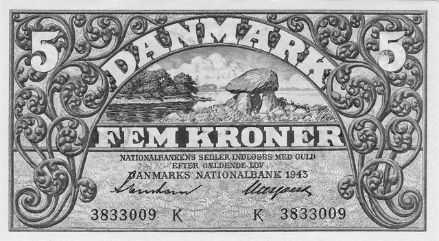1937-1943 Denmark 5 Kroner values and price guide