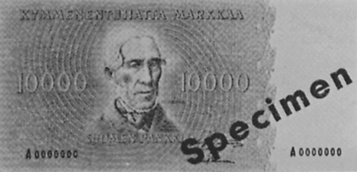 1955 Finland 10,000 Markkaa values and price guide