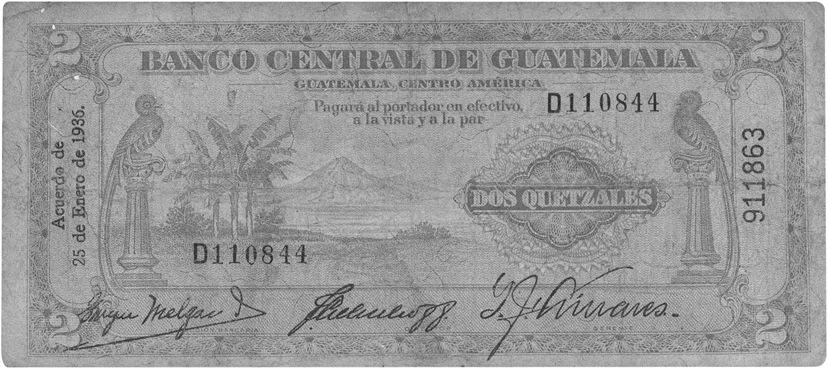 1936 Guatemala 2 Quetzales values and price guide