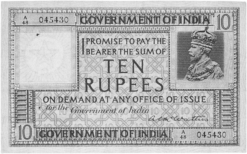 1917-1930 India 10 Rupees values and price guide