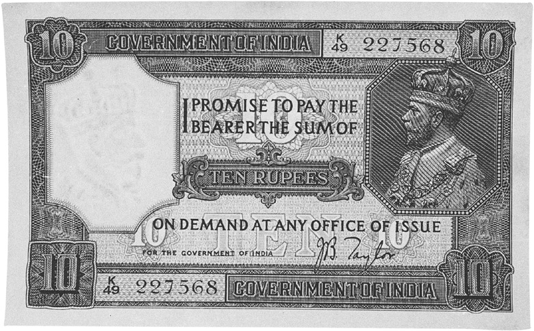 1917-1930 India 10 Rupees values and price guide