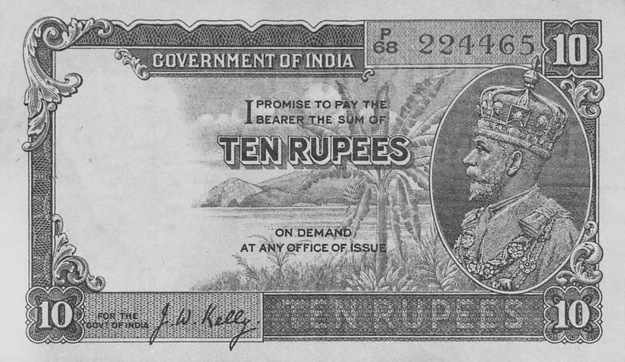 1917-1930 India 10 Rupees values and price guide