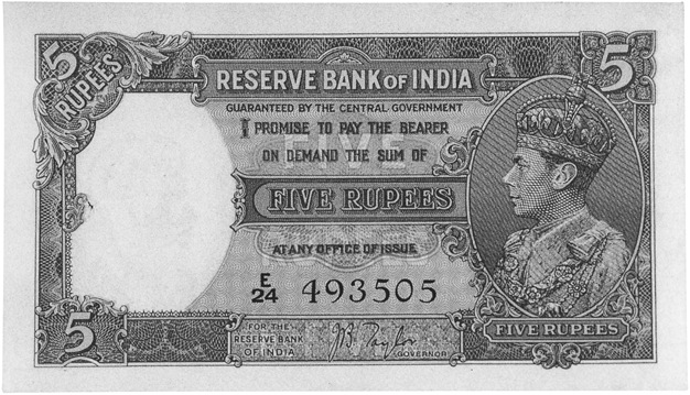 1937 India 5 Rupees values and price guide