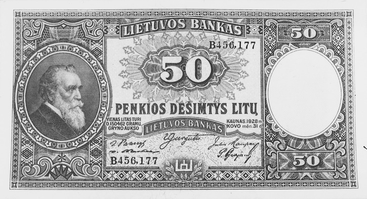 1928 Lithuania 50 Litu values and price guide