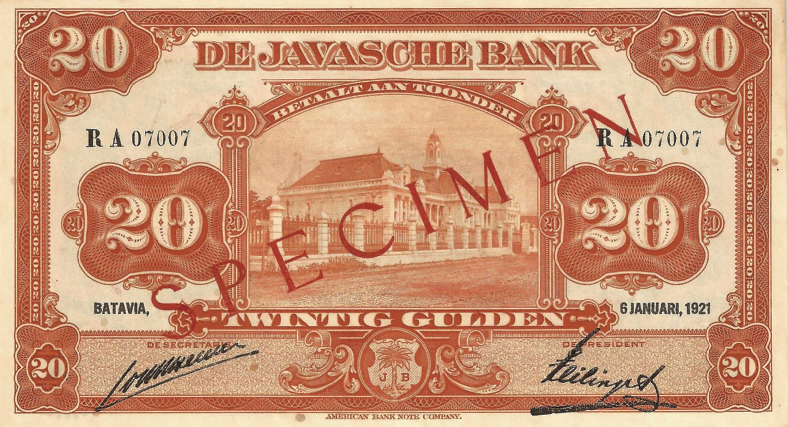 1919-1928 Netherlands Indies 20 Gulden values and price guide