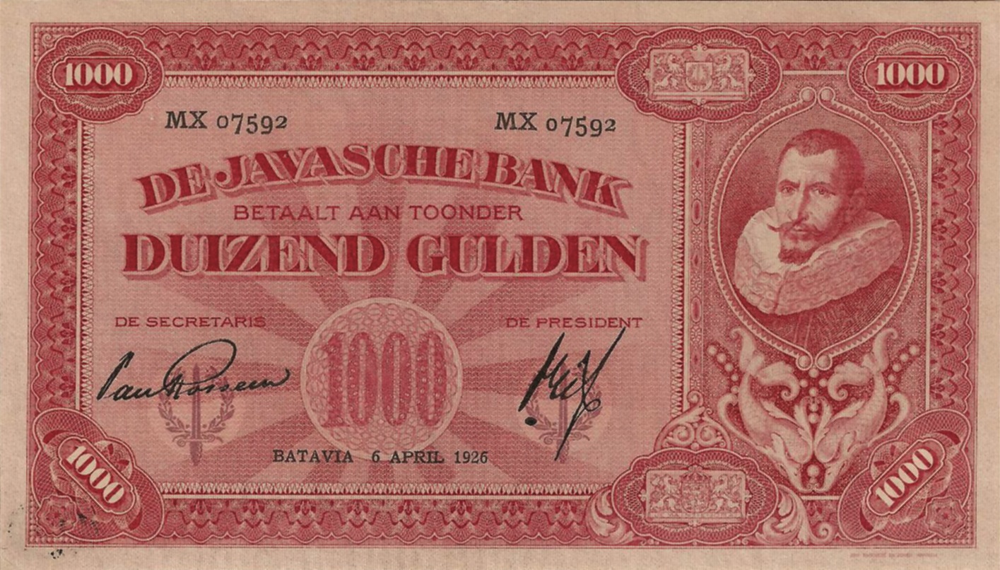 1926-1938 Netherlands Indies 1000 Gulden values and price guide