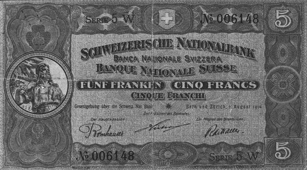 1913-1952 Switzerland 5 Franken values and price guide