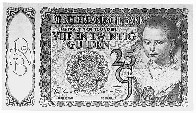 1943-1944 Netherlands 25 Gulden values and price guide