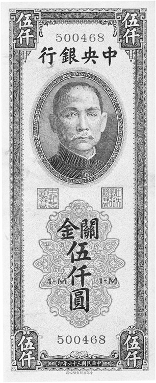 1947 China 5000 Customs Gold Units values and price guide