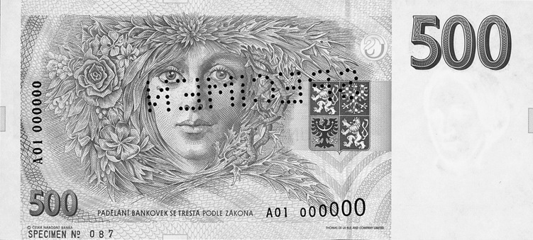 1993 Czech Republic 500 Korun values and price guide