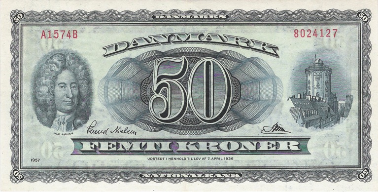 1950-1970 Denmark 50 Kroner values and price guide