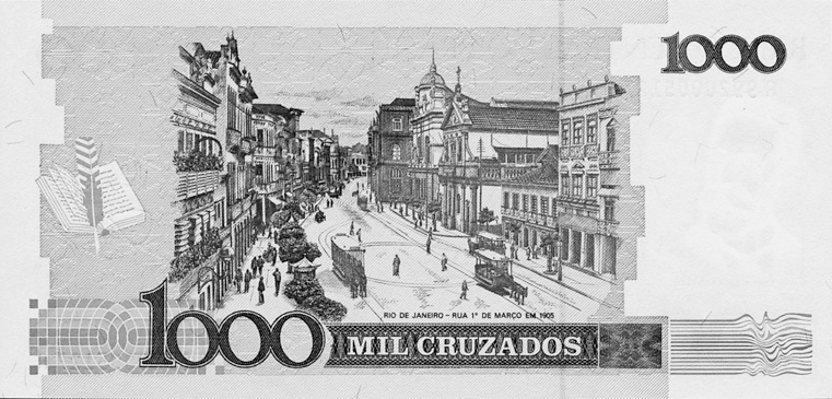1989 Brazil 1 Cruzado Novo on 1000 Cruzados values and price guide