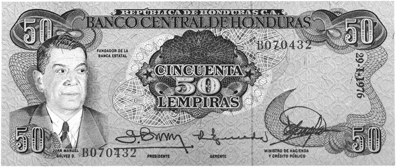1976-1993 Honduras 50 Lempiras values and price guide