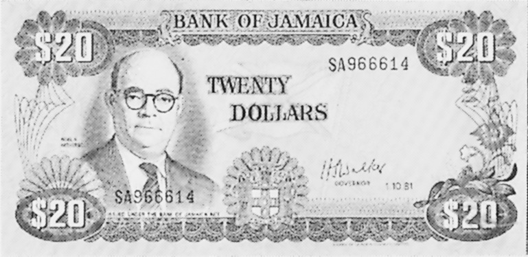 1978-1983 Jamaica 20 Dollars values and price guide