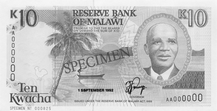 1990-1994 Malawi 10 Kwacha values and price guide