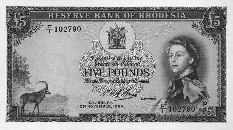 1964 Rhodesia 5 Pounds values and price guide