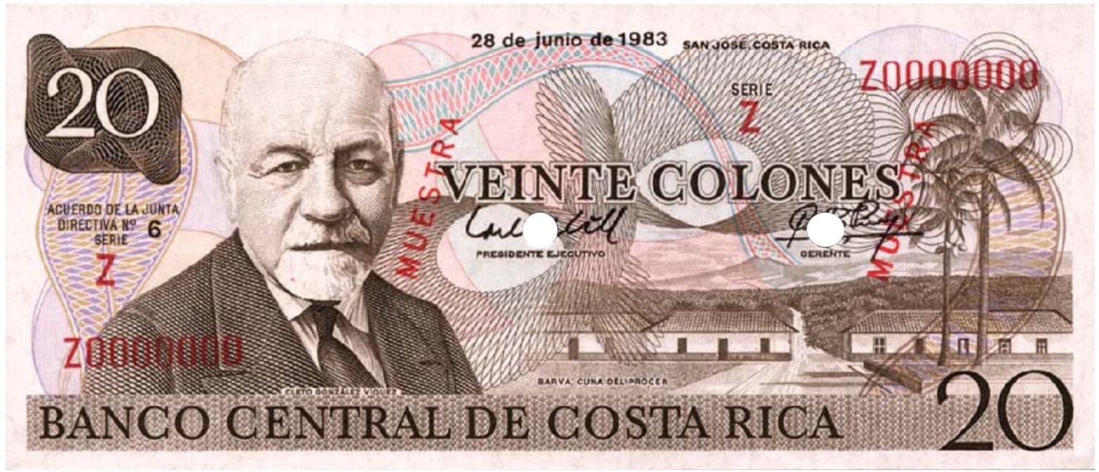 1983 Costa Rica 20 Colones values and price guide