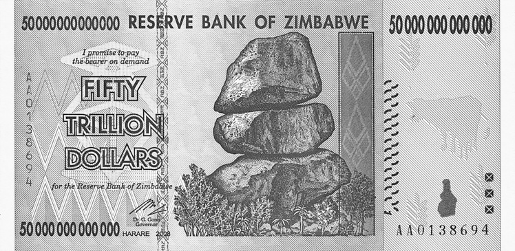 2009 Zimbabwe 50 Trillion Dollars values and price guide